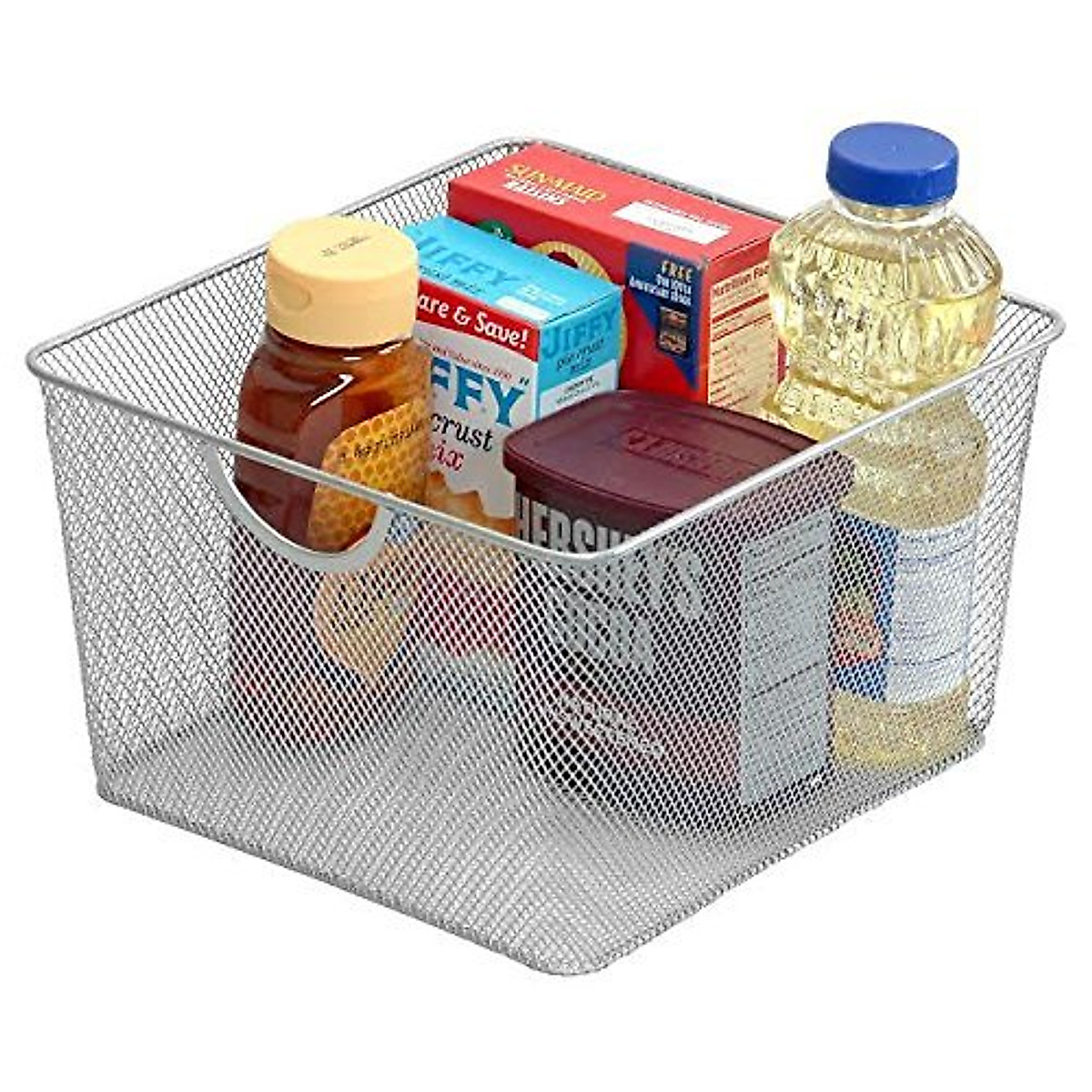 Silver Mesh Open Bin Storage Basket Organizer for Fruits, Vegetables, Pantry Items Toys, Etc.