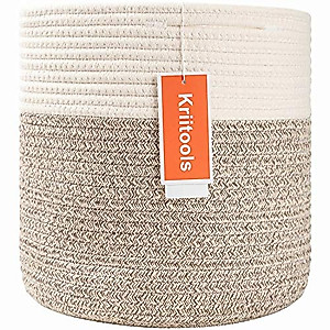 Kriitools Cotton Rope Storage Basket with Handles Set of 3,Small Laundry Basket Round Woven Storage Bins for Nursery,Kids&Pets Toys,Clothes Shelf Organizer|11x11x11”Cube Storage Bins(Brown,KT03WBR)