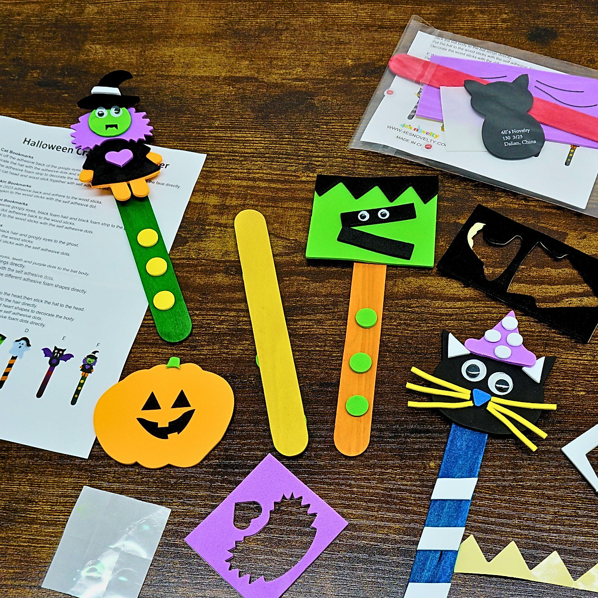 4E's Novelty Halloween Bookmark Craft for Kids 2024-12 Pack Bulk Kids Halloween Crafts Ages 4-8, 8-12 Halloween Activities for Kids Classroom Halloween Bookmarks, DIY Foam Halloween Craft Kit