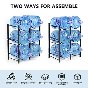 Nandae Water Cooler Jug Rack, 3-Tier Heavy Duty Water Bottle Holder Storage Rack 5 Gallon Water Jug Holder for 6 Bottle, Black