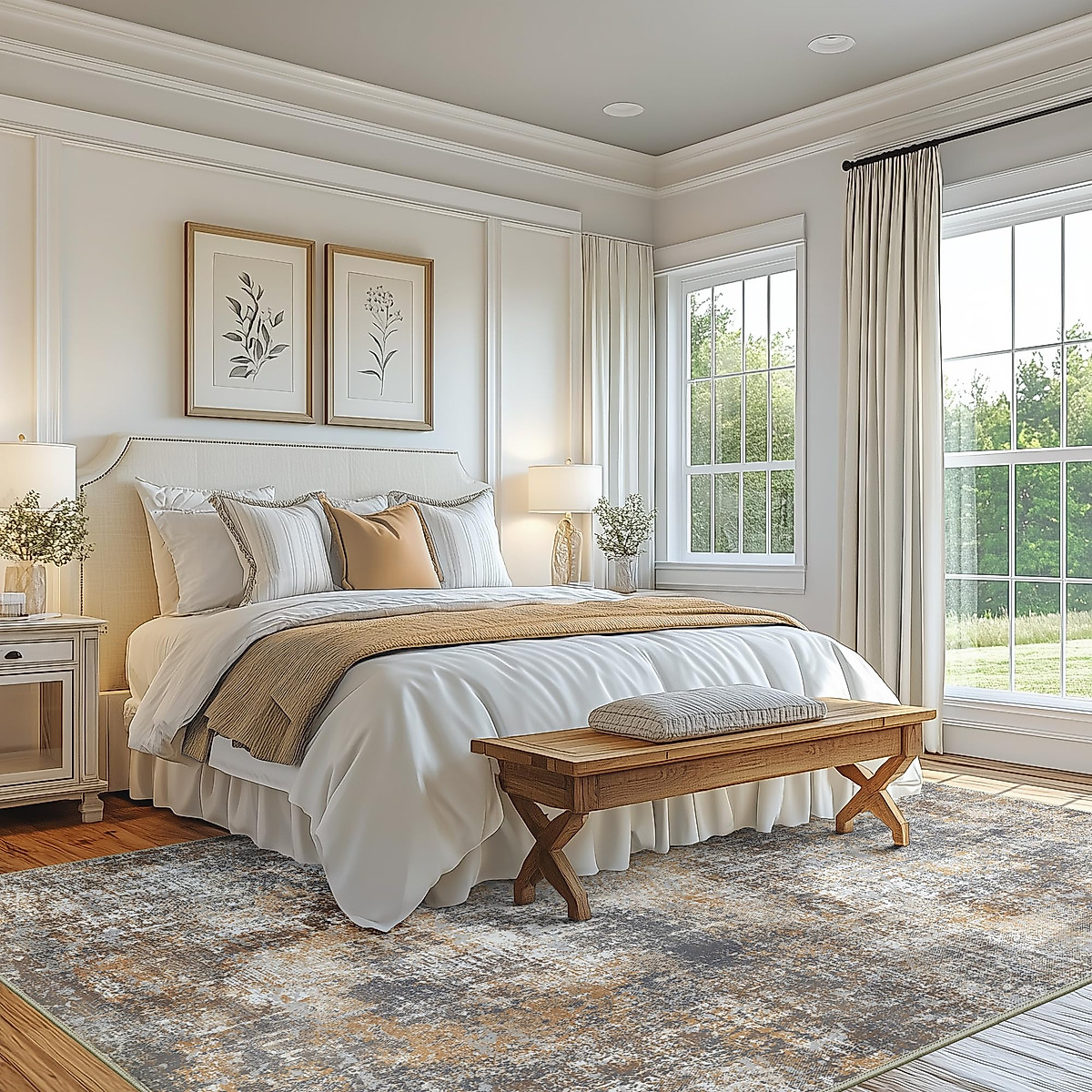 Bavni Rugs 3x5, Non-Slip Machine Washable Living Room Rug, Small Soft Bedroom Rug, Modern Aesthetic Design, Abstract Rug for Indoor Decor, Black/Brown/Grey