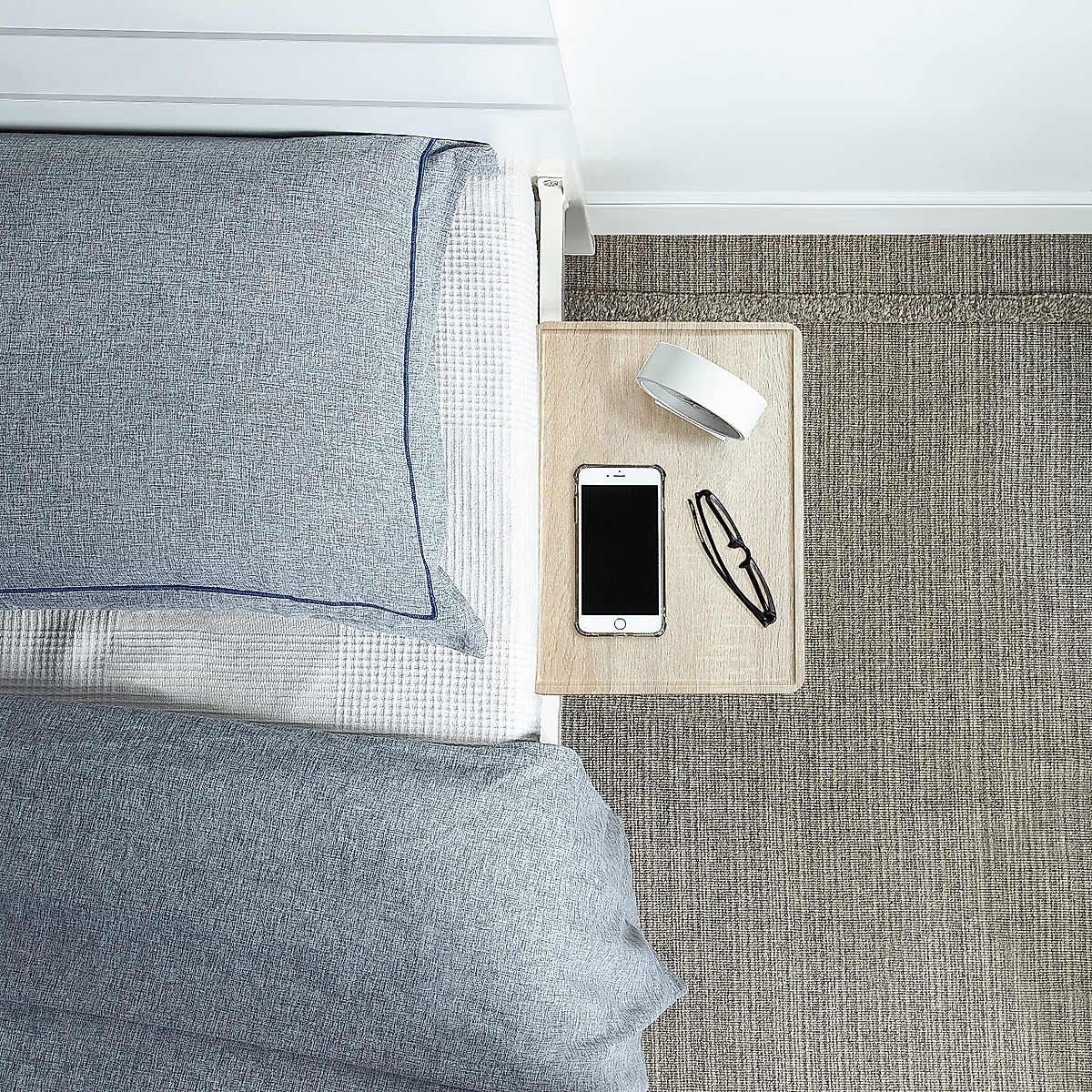 SunnyPoint Bedside Shelf, Office Divider Shelf; Clamp on Shelf for Bunk Bed, Lofts & Bed Frame. (Standard - 13.78" X 9.84" X 2.21", Natural Wood)