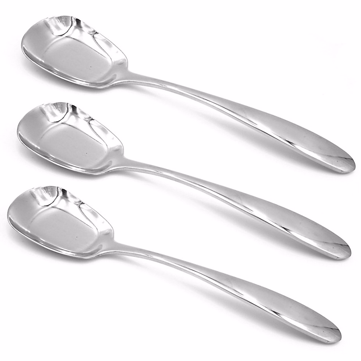 ERCRYSTO Stainless Steel Square Spoons, Rice Spoons, Soup Spoons, Mirror Polish, Set of 3 (Large)