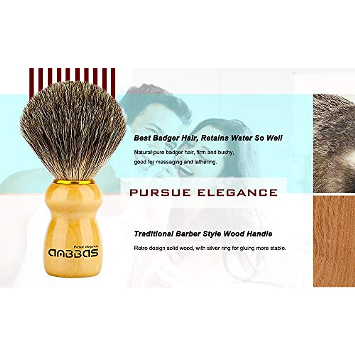 Shaving Brush Set, 4in1 Anbbas Fine Badger Shave Brush Wood Handle,Stainless Steel Shaving Stand and Soap Cup Dia 3.2inches with Shaving Soap Bar Natural Organic 3.5oz for Men