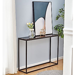 Volowoo Faux Marble Console Table, Snack Entryway Table, Entrance Sofa Table, MDF Entry Table, Accent Coffee Table with Metal Frame, Couch Table for Hallway, Living Room(Faux Marble, 1-Tier,Brown)