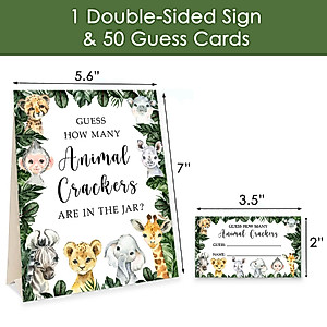 Yuzioey Safari Guess How Many Animal Crackers Guessing Game, Jungle Animals Guessing Game Cards, 50 Cards and Matching Sign, Safari Animals Baby Shower Game