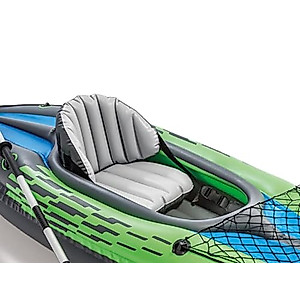 Intex Challenger K1 Kayak 1 Man Inflatable Canoe with Aluminum Oars and Hand Pump, Green/Blue