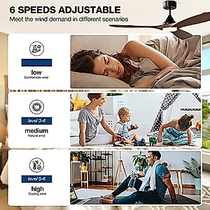 NOPAARD 52 Inch Smart Wood Ceiling Fan with Light, Ceiling Fans with Remote, Wifi Alexa and App Controls, Reversible Blades, Quiet DC Motor, Timing, High CFM, Dimmable LED Light, Red Walnut