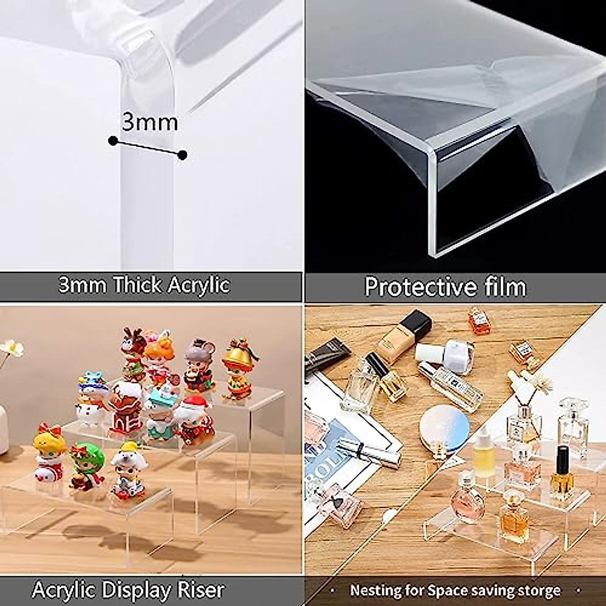 Acrylic Risers For Display,Rectangle Acrylic Risers Display Stand,6 Pc clear Acrylic Display Risers, For Food Parties Buffet Risers Puppet Collectible Display And Perfume Shelf Acrylic Organizers