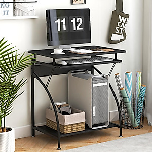 Tangkula Small Computer Desk with Keyboard Tray, Home Office Desk Workstation with CPU Stand, Study Writing Desk for Small Spaces, Compact Portable PC Laptop Desk for Bedroom