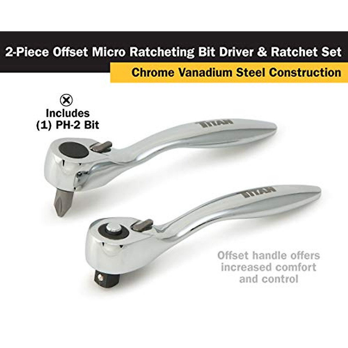 Titan 11203 2-Piece Offset Micro Ratcheting Bit Driver and Ratchet Set