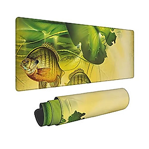 Fish Fishing Lily Pads Lake Bluegill Panfish Underwater Mouse Pads,31.5 X 12 Inch XXXL Mat Rubber Base Pad Sets Oversized Mousepad Desk Mat for Gaming