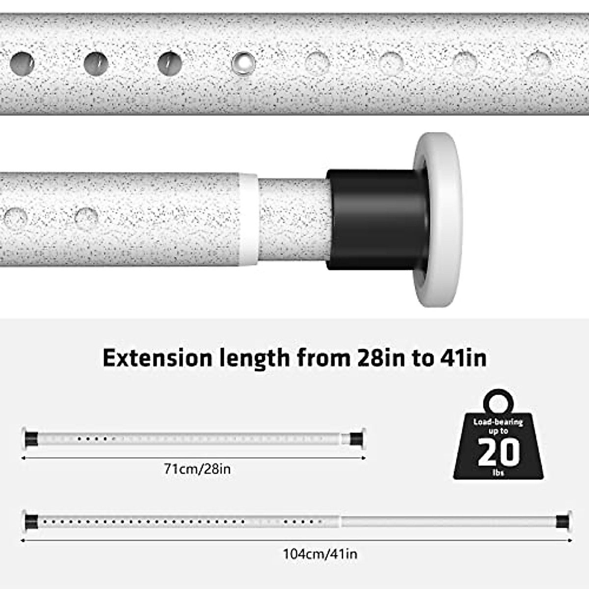 STARTOSTAR Adjustable Closet Rod 28 to 41 Inch, Tension Rods No Drilling for Hanging Clothes, Wardrobes, Shoe Cabinets, Curtain