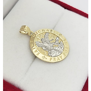 AMZ Jewelry 10K Yellow Gold Saint Michael The Archangel Pendant Charm Oval