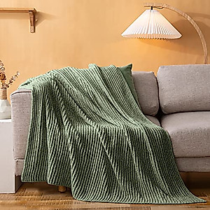 Aormenzy Sage Green Chenille Throw Blanket for Couch, Sage Knit Blanket Soft & Cozy Decorative Throw Blanket for Sofa Bed Chair