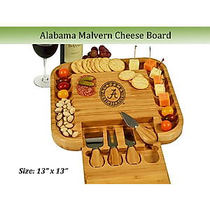 NCAA Alabama Crimson Tide Officially Licensed Bamboo Cheese/Charcuterie Board with knife Set & cheese Markers by Picnic at Ascot