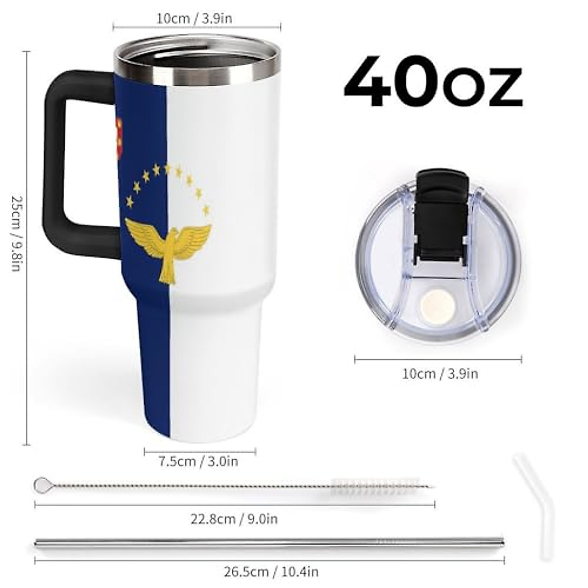 Azore U.S. Flags Insulated Tumblers with Handle Stainless Steel Coffee Mug Funny Travel Cup with Lid Straw 40oz