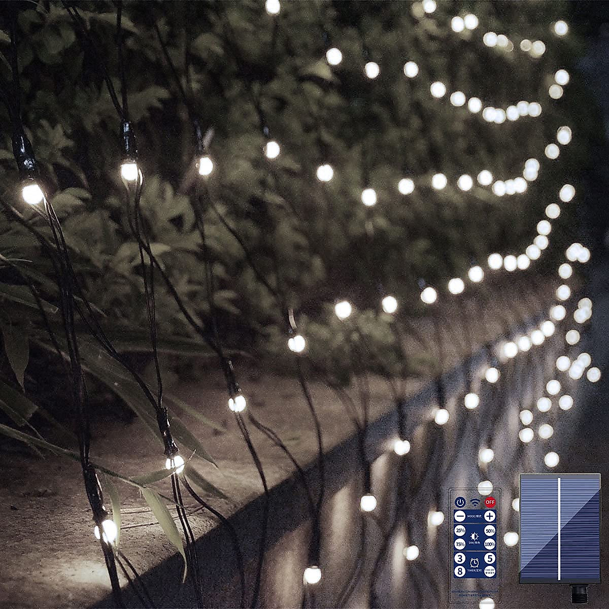 DBFAIRY 9.8x9.8Ft Solar Net Lights Bush Fairy Light Outdoor Waterproof 304 LEDs Dark Green Cable Tree-wrap Lights 8 Modes Decorative Lights for Party Christmas Wedding Garden Home Patio Lawn -(White)