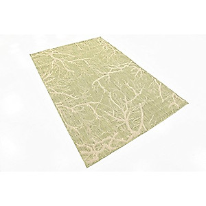 Unique Loom Collection Coastal, Branches, Botanical, Indoor and Outdoor Area Rug, 4 ft x 6 ft, Light Green/Beige