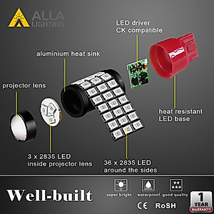 Alla Lighting Newly Upgraded 7440 7443 LED Brake Stop, Tail, Turn Signal Lights Bulbs, Red T20 Wedge 7444 7440LL 7443LL W21W 992 Super Bright 2835-SMD Replacement