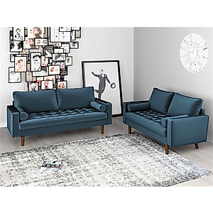 Container Furniture Direct S5456 Mid Century Modern Velvet Upholstered Tufted Living Room Sofa, 69.68", Prussian Blue