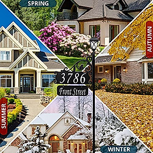 Address America USA Handcrafted, Double-Sided Reflective Boardwalk Lawn Address Sign With Name Rider And LED Solar Light - 58" Pole