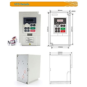 RATTMMOTOR 65mm CNC Spindle Motor Kit 1.5KW 220V Air Cooled Spindle Motor ER11 24000RPM 400HZ+1.5KW 2HP Single Phase to 3 Phase 220V VFD Inverter Variable Frequency Drive Converter for CNC Router