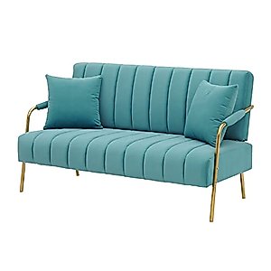 Loveseat Modern 2 Seater Sofa Comfortable Australian Cashmere Fabric Sofa with Two Throw Pillows Blue (Blue)