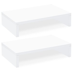 TEAMIX White Monitor Stand Riser-2 Pack,Wood 2 Tier Adjustable Dual Monitor Riser for 2 Monitors/Laptop/PC Computer Stand for Desk