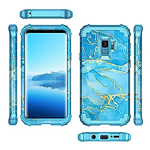 Casetego for Galaxy S9 Case,Heavy Duty Shockproof 3 Layer Hard PC+Soft Silicone Bumper Rugged Anti-Slip Protective Cases for Samsung Galaxy S9,Blue Marble