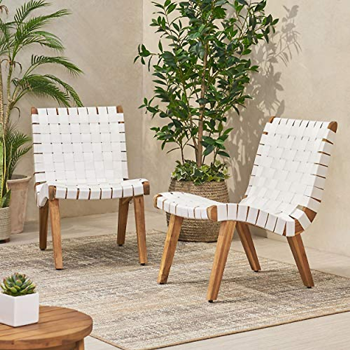 Christopher Knight Home Charlotter Outdoor Lounge Chair, White + Teak