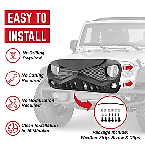 American Modified Hawke Easy Installation Front Grille Cover for 2007 to 2018 Jeep Wrangler, JK/JKU, Rubicon, and Sahara Sport, Matte Black