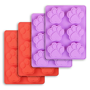 Cozihom Puppy Dog Paw Silicone Molds, Food Grade, for Chocolate, Candy, Pudding, Jelly, Dog Treats. 4 Pcs