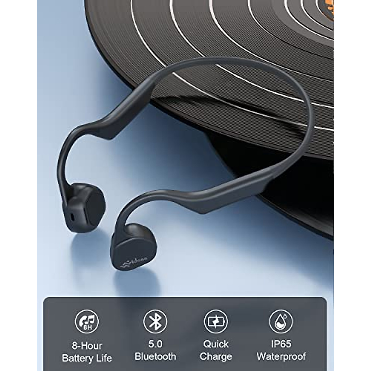 VIDONN Air Conduction Headphones Bluetooth 5.0 with Built-in Mic, Headphones Wireless Bluetooth, Sweatproof Headset for Running Hiking Driving Bicycling-Long Battery Life (Black)