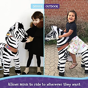 PonyCycle Official Ride-On Zebra No Battery No Electricity Mechanical Horse Toy Giddy up Pony Plush Walking Animal for Age 4-9 Years Medium Size - N4012