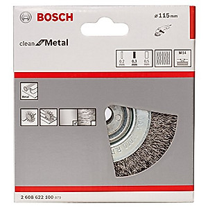 Bosch 2608622100 Wire Wheel Crimped Wire, 0.5mm Steel, 115mm x M14, Silver
