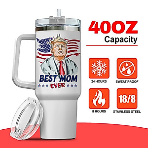 VAATOO Mama Eleven Funny To Mommy Mother Straws Day For Water Cups Modern Handle Simple, Trump Best Mom Gifts, Tumbler 40 Oz With Handle Lid And Straw, Trump Best Mom Ever Us