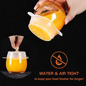 [12pack] Longzon Silicone Stretch Lids 6 Clear Round 6 Blue Rectangle, Magic Lids Reusable Food Covers for Bowls, Cups, Cans, Fit Different Sizes & Shapes of Container, Dishwasher & Freezer Safe