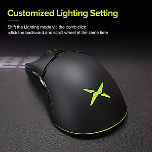 DeLUX M800DB Gaming Mouse Wireless, Lightweight (70g/2.47oz), 50 Hour Battery, PAW3335 16000DPI Sensor, Ultralight Weave Cable, 6 Programmable Buttons, and RGB Lighting (Black)
