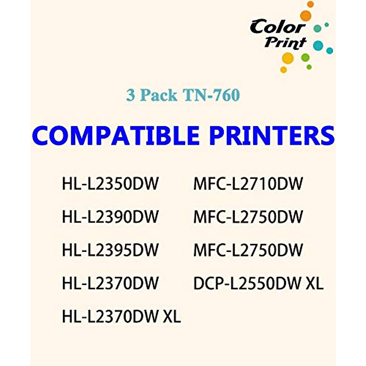 3-Pack ColorPrint Compatible TN760 Toner Cartridge Replacement for Brother TN-760 TN-730 TN730 Work with HL-L2350DW HL-L2395DW HL-L2390DW HL-L2370DW MFC-L2750DW DCP-L2550DW Laser Printer (Black)