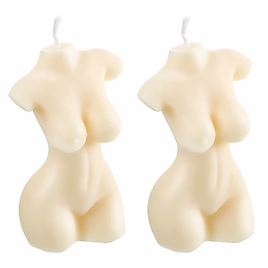 2 Pieces Body Soy Candle Female Body Shaped Candle Woman Torso Candle Woman Bust Candle Home Decoration for Christmas Bedroom Bathroom Aesthetic Decoration (White, Simple Style)