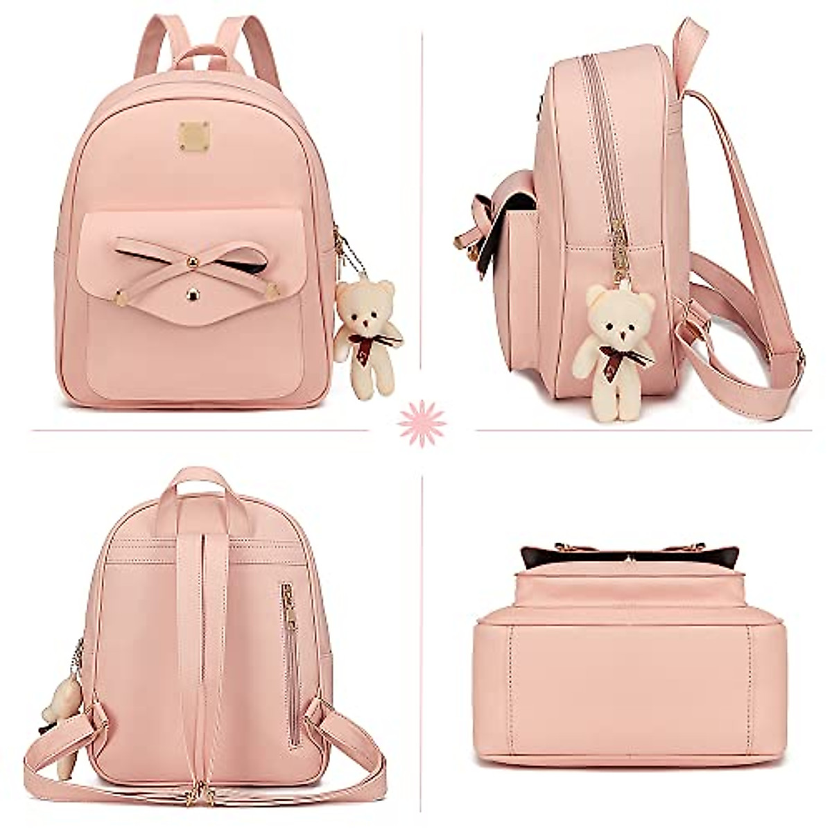 MACCINELO Cute PU leather 3pcs set backpack mini purse shoulder bag for women girls Rucksack for Ladies Shoulder Bag over 5 years old