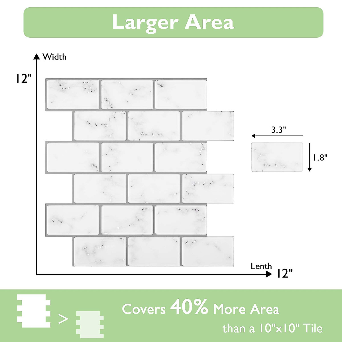 Lagute 5-Sheet 12" x 12" Thicker Design Stick on Backsplash tiles, Peel and Stick Wall Tiles, Marble White Subway Tile with Grey Grout for Kitchen and Bathroom
