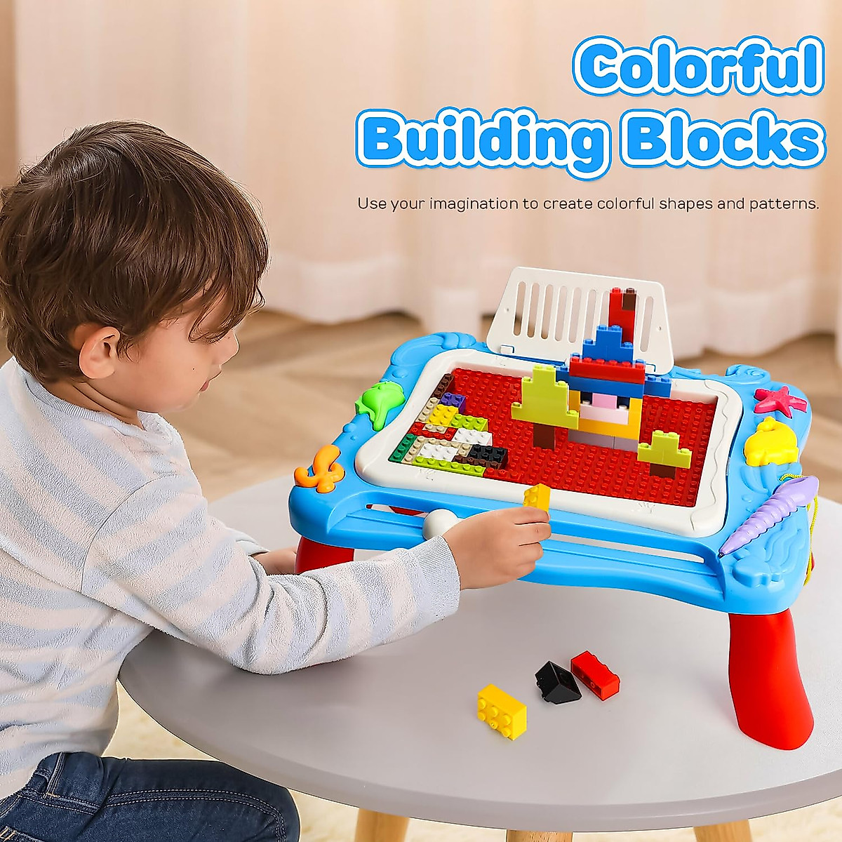 TOY Life Magnetic Drawing Board for Toddlers 1-3 Magnetic Doodle Board for Toddlers Drawing Table for Kids with Toy Building Blocks Doodle Board for Toys for Kids Xmas for Toddlers