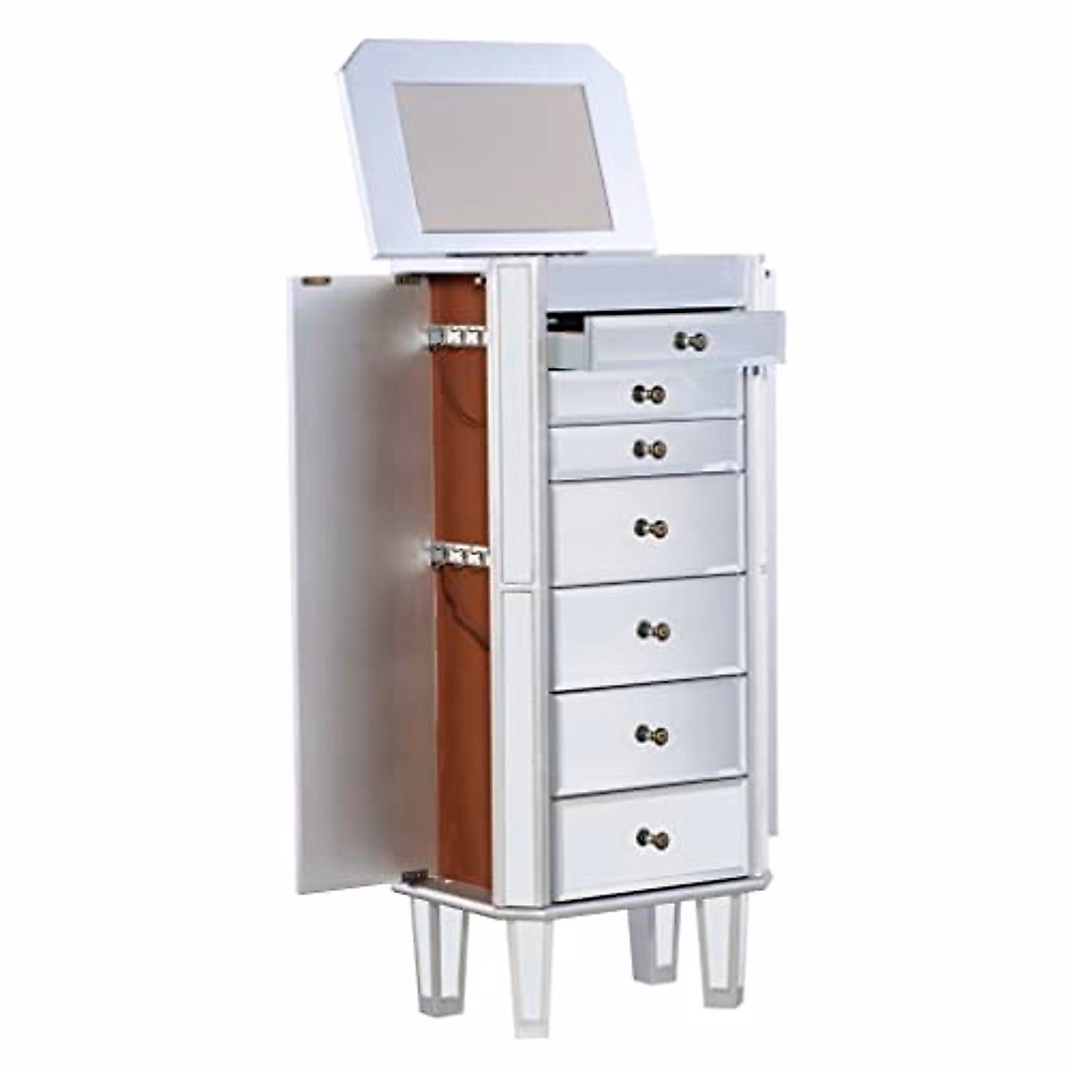 Powell Jewelry Armoire Wood, Silver Mirrored
