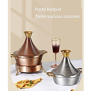 GFHVDC 304 Stainless Steel Moroccan Tagine Pot, Non Stick Moroccan Cooking Pot with 2 Handles, Large Moroccan Cooker Handmade Tagine Pot with Cone-Shaped Lid,Silver,29cm