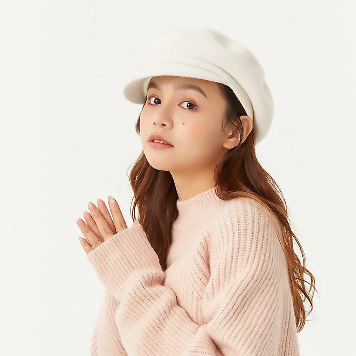 OHYOGA Wool Beret Hat Solid Color French Artist Beret Newsboy Cap for Women Girls SLH2T136, White