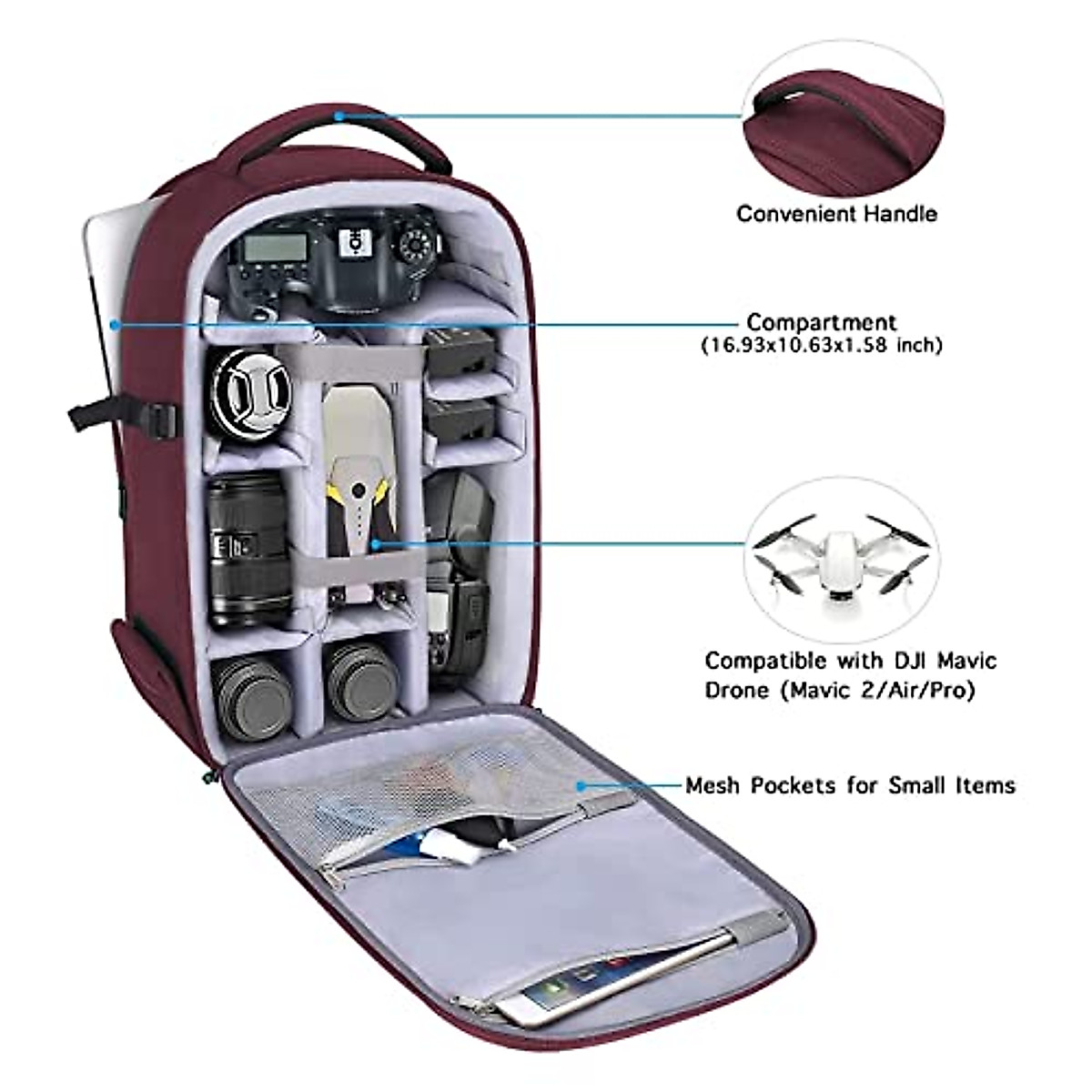 MOSISO Camera Backpack, DSLR/SLR/Mirrorless Photography Camera Bag 15-16 inch Waterproof Hardshell Case with Tripod Holder&Laptop Compartment Compatible with Canon/Nikon/Sony, Wine Red