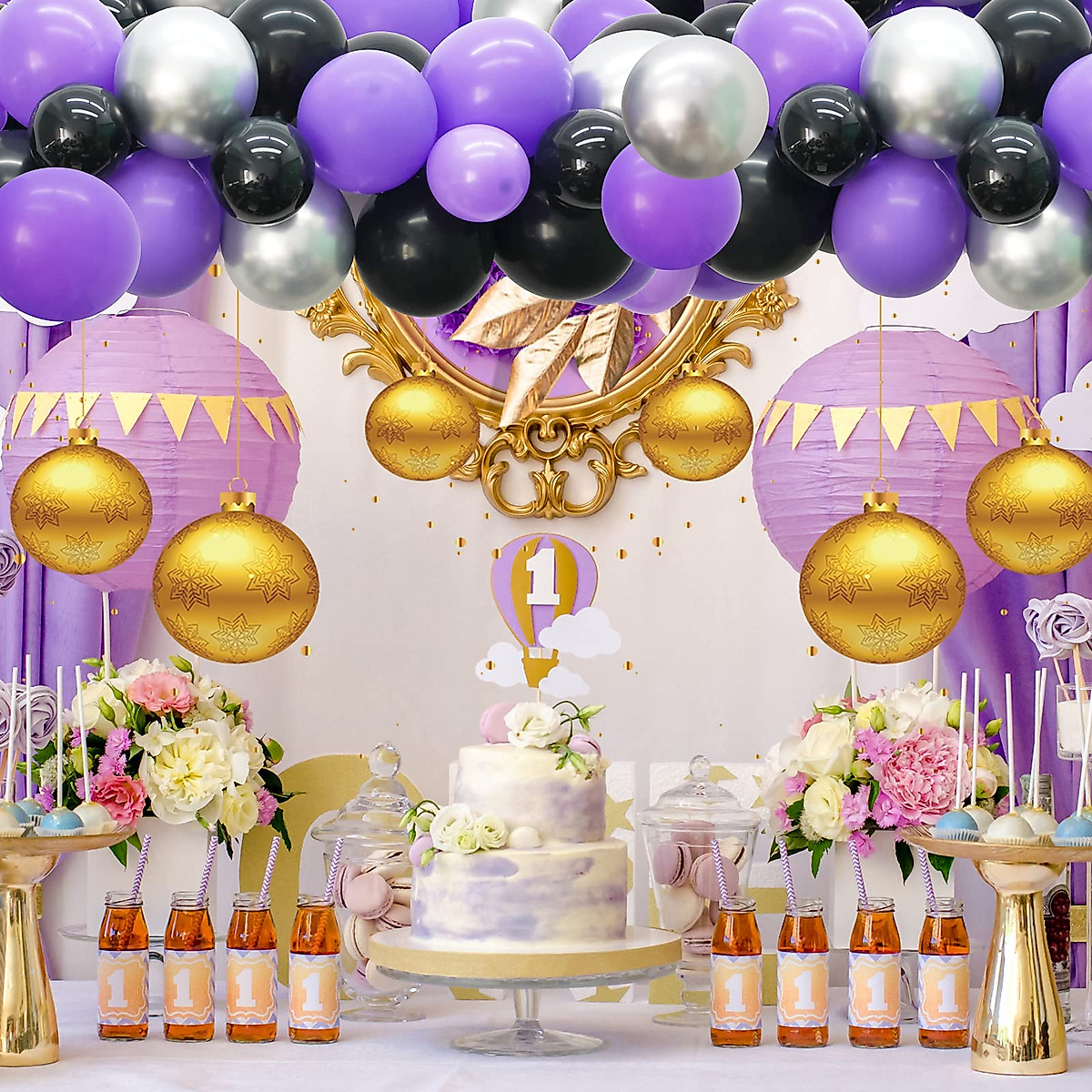 Black and Purple Balloons - 130pcs Black and Purple Balloon Arch Kit with Metallic Silver Balloons, Purple and Black Balloon Garland Kit for Birthday Party Wedding Baby Shower Graduations Festival