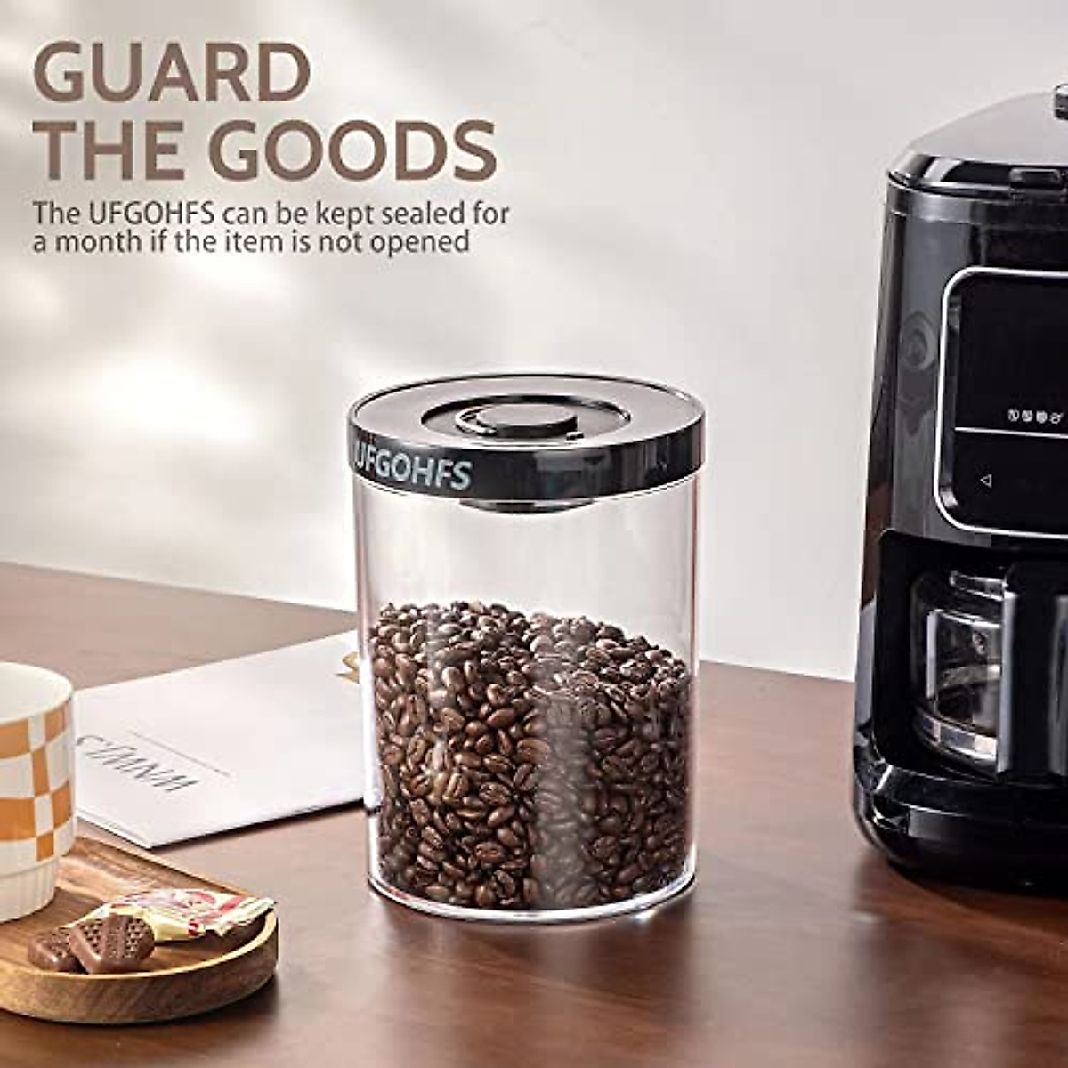 UFGOHFS Vacuum Coffee Canister Coffee Bean Storage Vacuum Seal Containers Airtight Coffee Container Airtight Food Storage Containers Coffee Vacuum Canister Coffee Containers 2.0 Liter Black